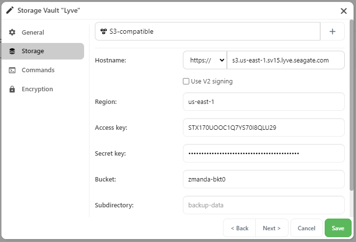 Lyve Cloud Object Storage (by Seagate Technology) Integration With Zmanda Pro - Zmanda